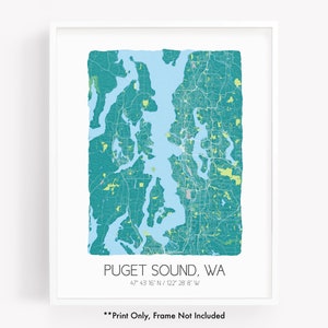 Puget Sound WA City Map Art Print, Hometown Map Poster, City Map ...