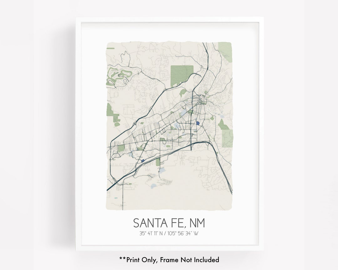Santa Fe NM City Map Art Print, Hometown Map Poster, City Map New ...