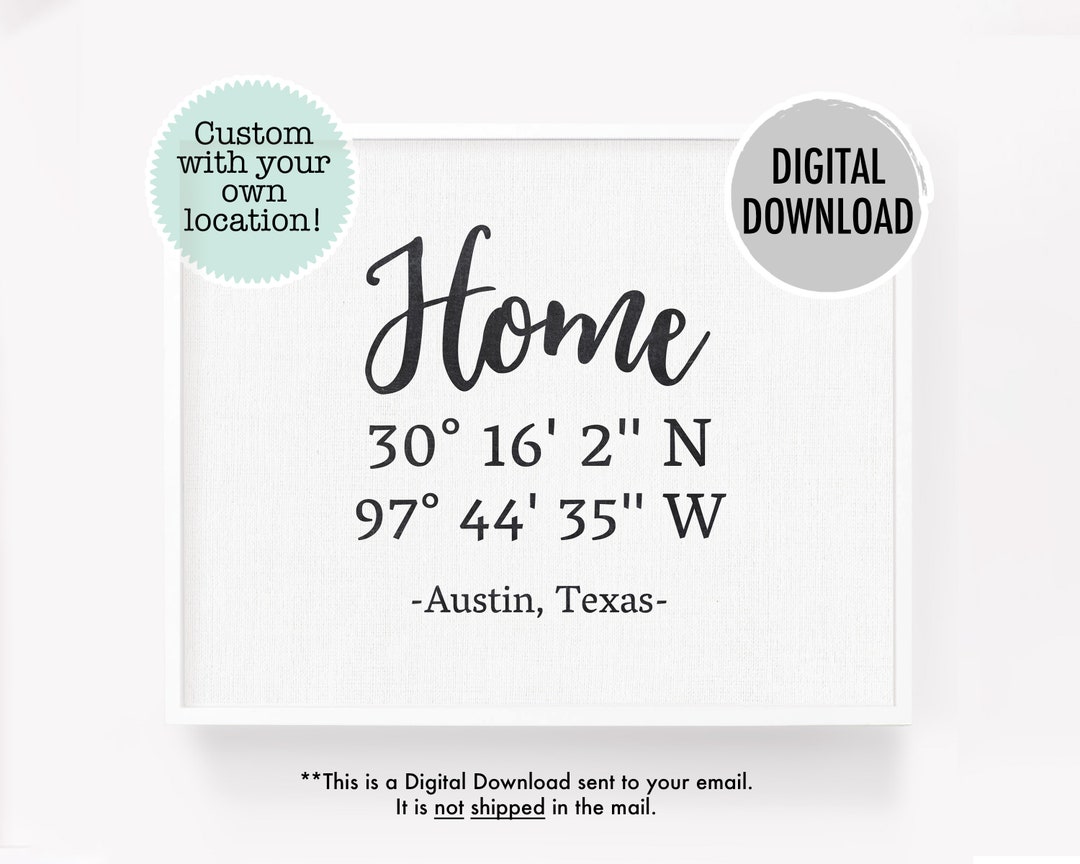 Home Printable Sign, Custom Coordinates Print, Latitude Longitude ...