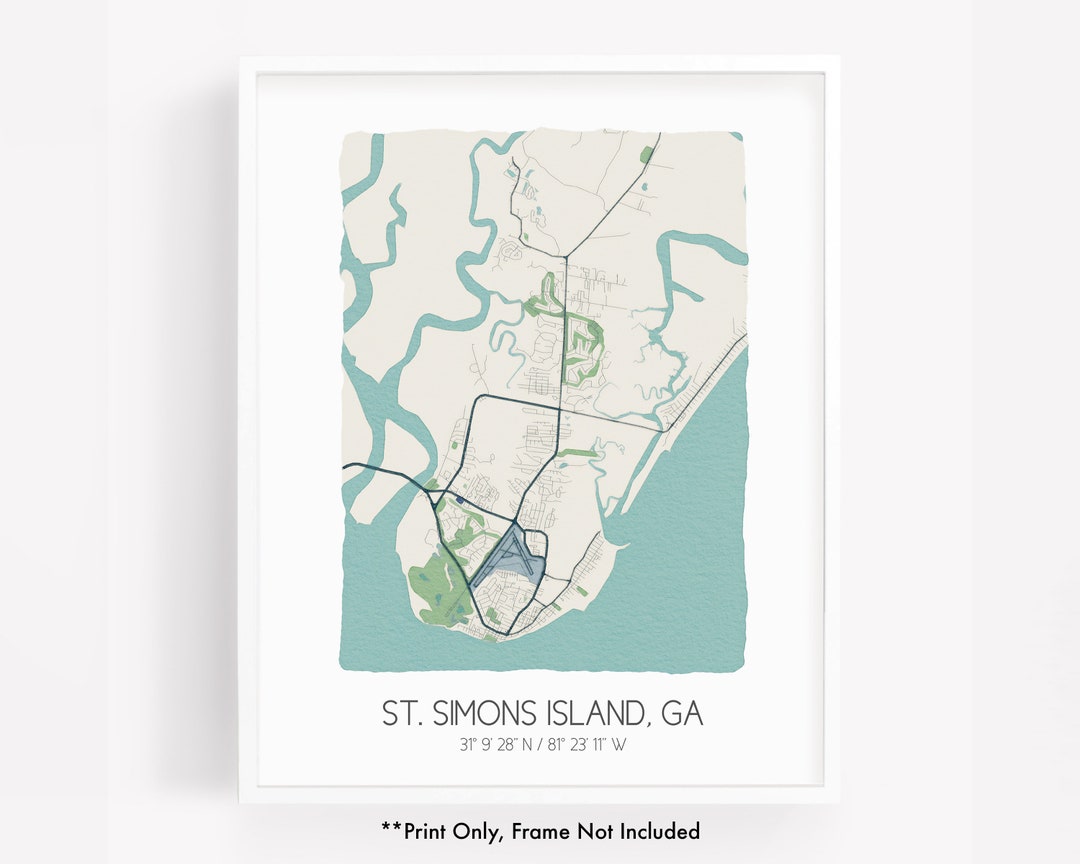 St. Simons Island GA City Map Art Print, Hometown Map Poster, City Map ...