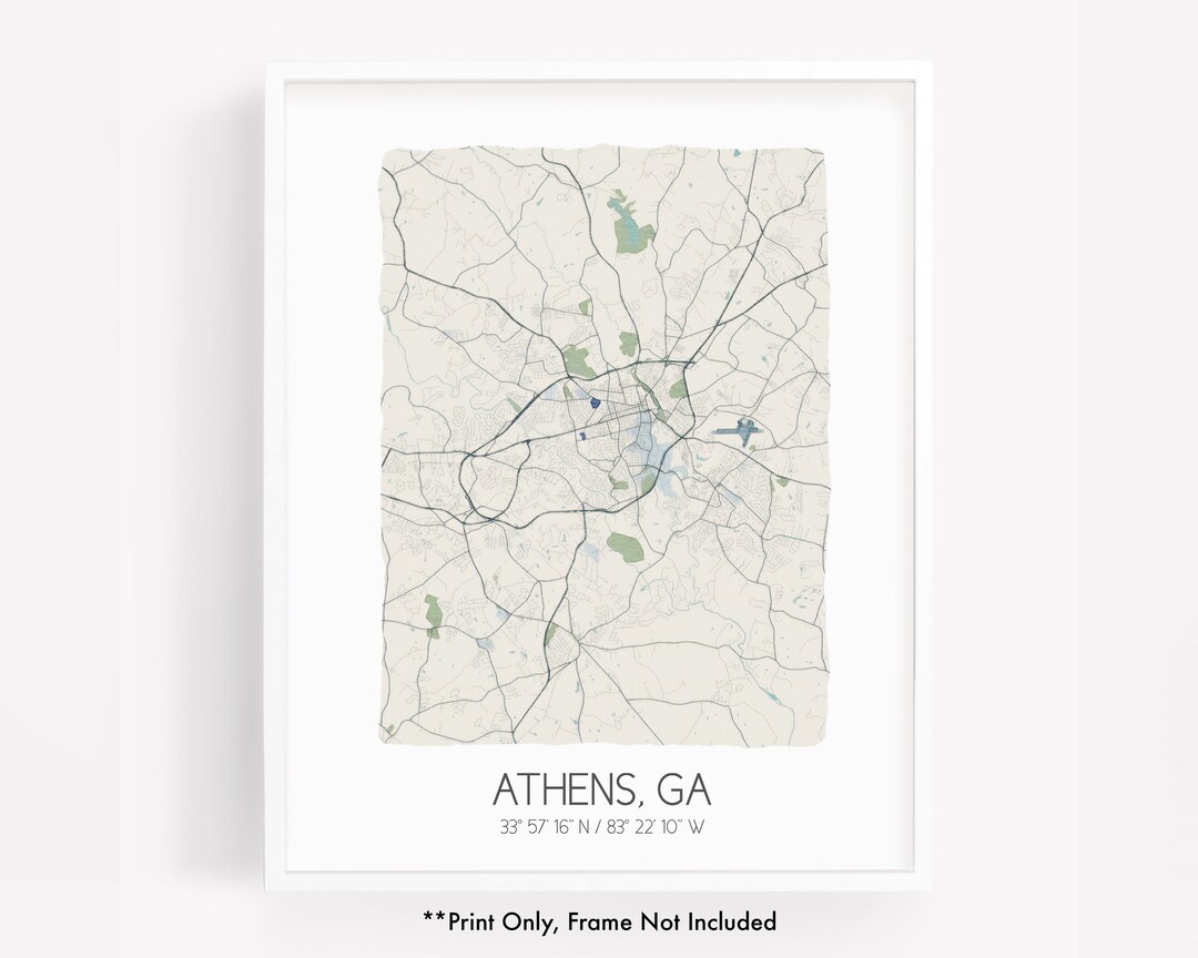 Athens GA City Map Art Print, Hometown Map Poster, City Map Georgia ...