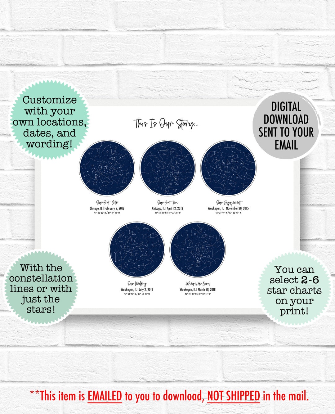 Customized Star Map Digital Download Printable Star Chart - Etsy