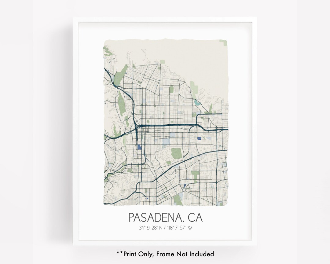 Pasadena CA City Map Art Print, Hometown Map Poster, City Map ...