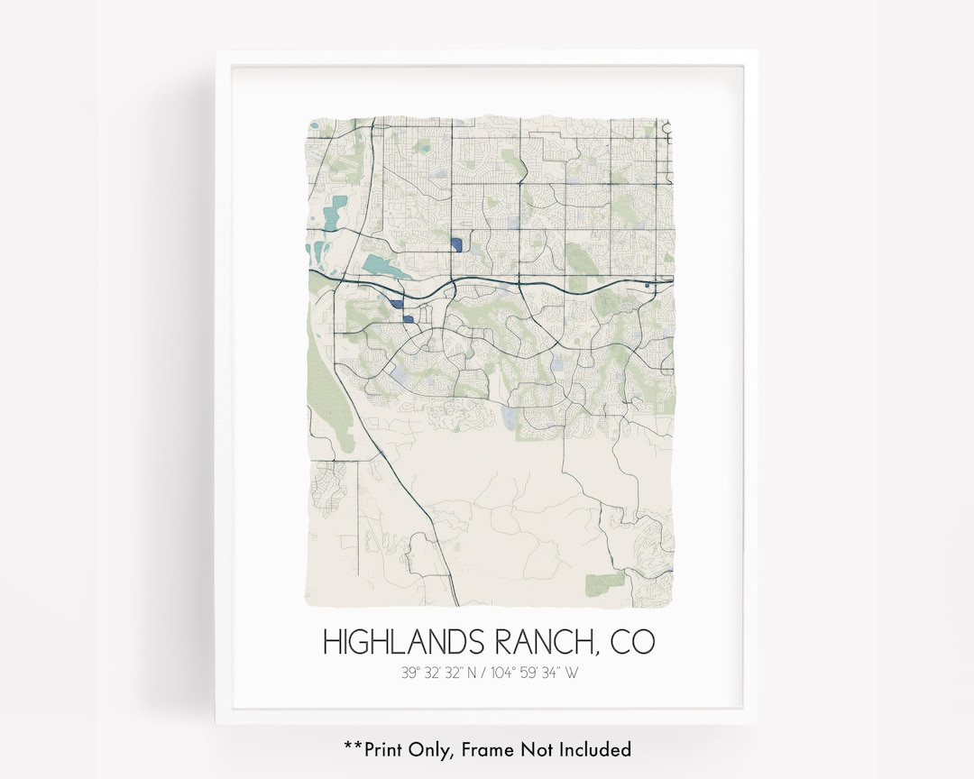 Highlands Ranch CO City Map Art Print, Hometown Map Poster, City Map ...