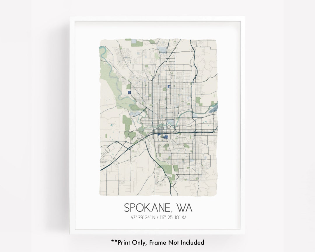 Spokane WA City Map Art Print, Hometown Map Poster, City Map Washington ...