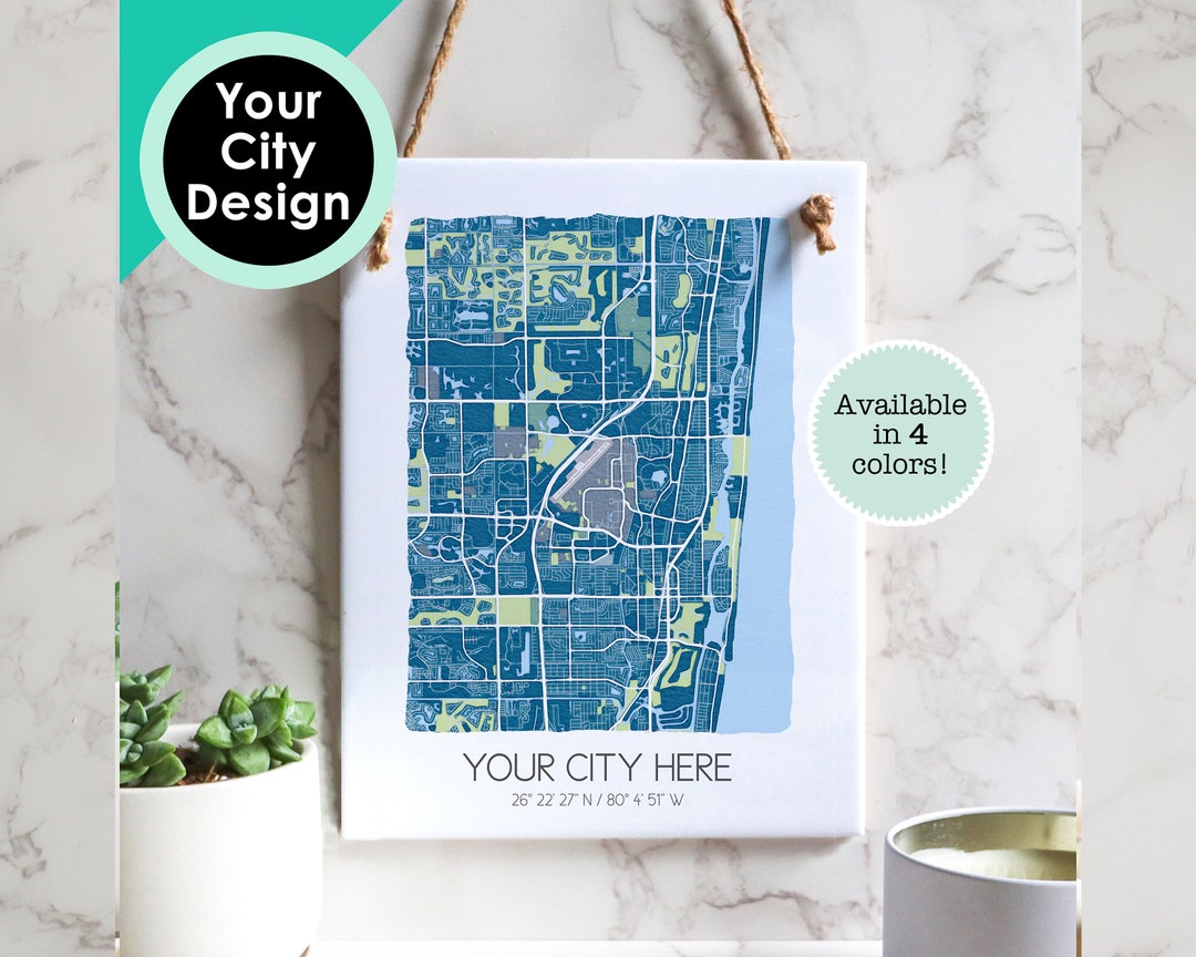 Custom City Map Tile Wall Sign, Watercolor City Map of Any City, Custom ...
