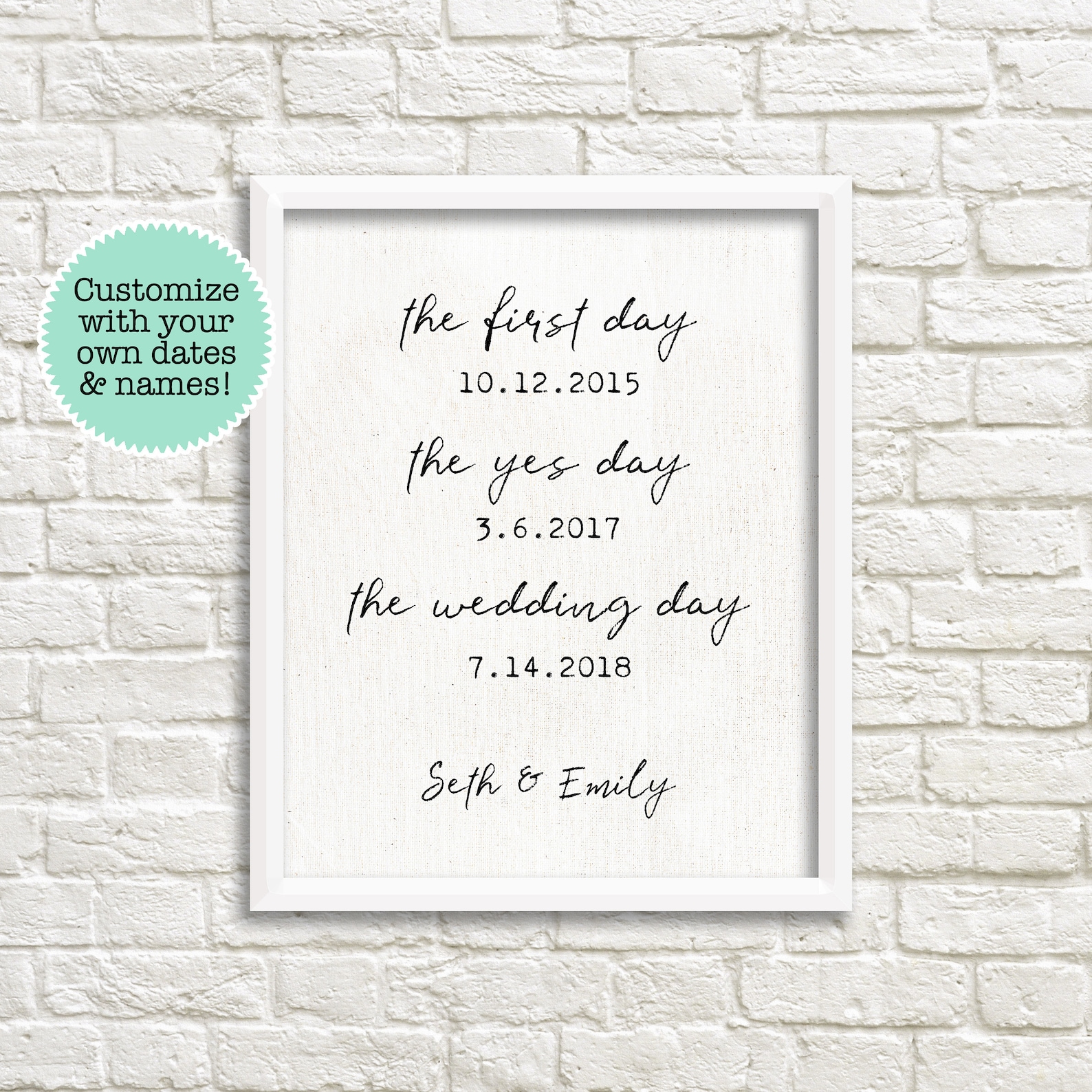 Important Dates Printable Downloads, Home Decor for Newlyweds, Custom ...