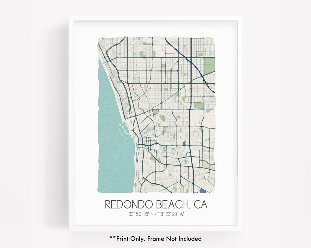 Redondo Beach CA City Map Art Print, Hometown Map Poster, City Map ...