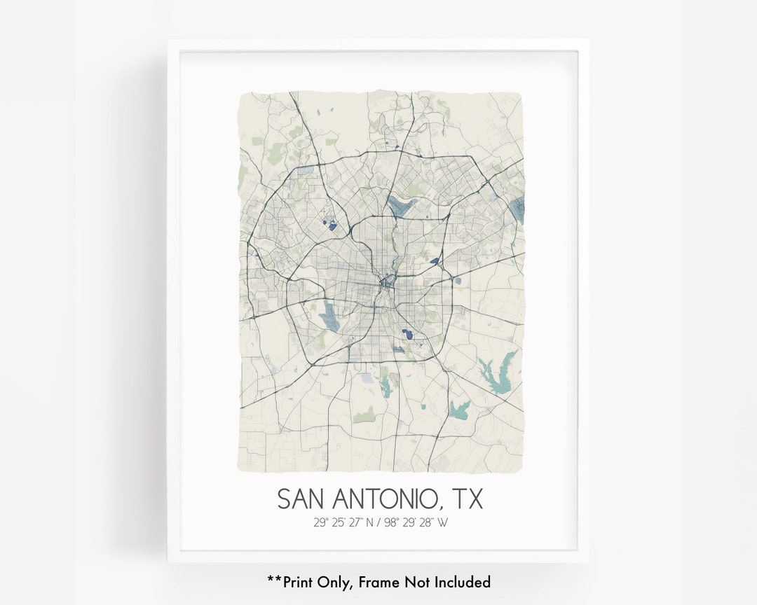 San Antonio TX City Map Art Print, Hometown Map Poster, City Map Texas ...