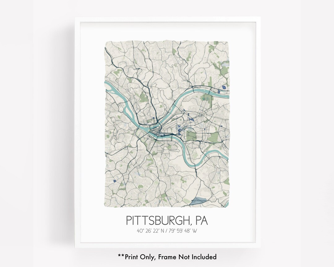Pittsburgh PA City Map Art Print, Hometown Map Poster, City Map ...