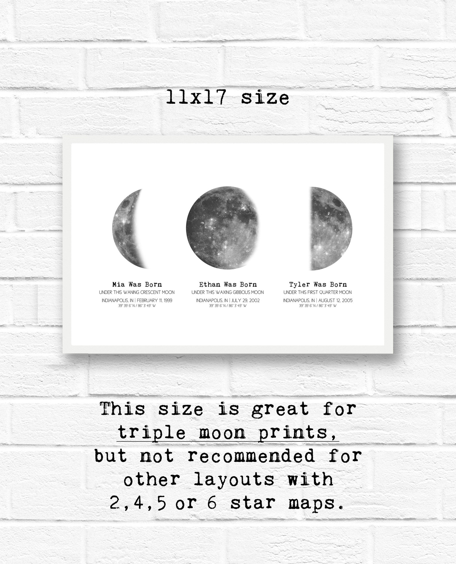 Personalized moon print custom gift for mom birth moon phase | Etsy