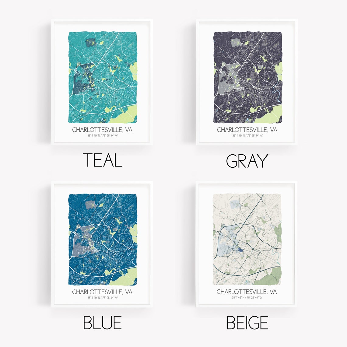 Charlottesville VA City Map Art Print, Hometown Map Poster, City Map ...