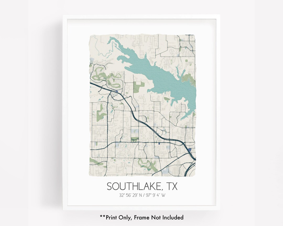 Southlake TX City Map Art Print, Hometown Map Poster, City Map Texas ...