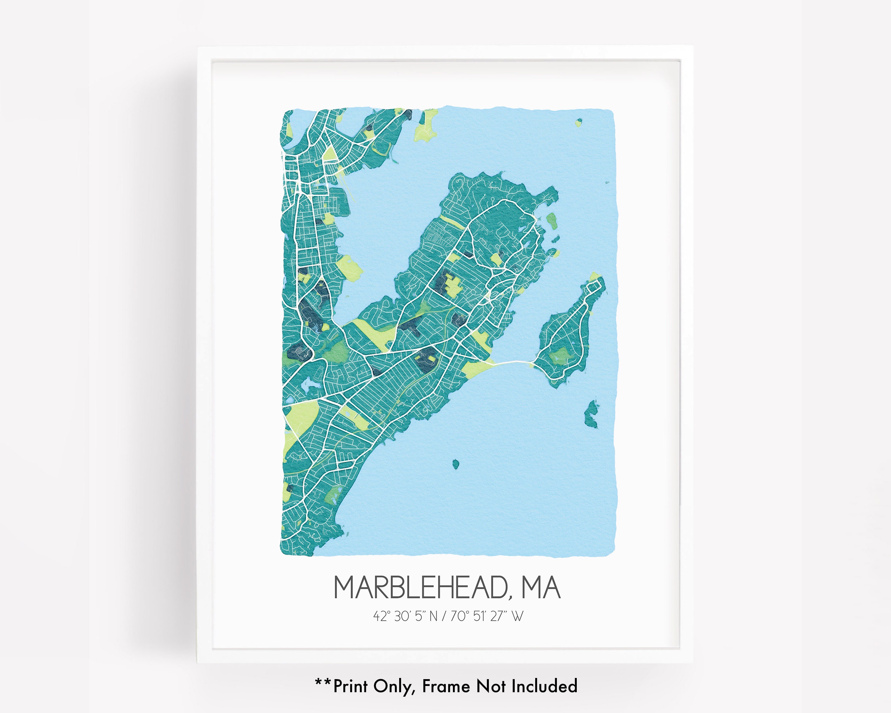 Marblehead MA City Map Art Print, Hometown Map Poster, City Map ...