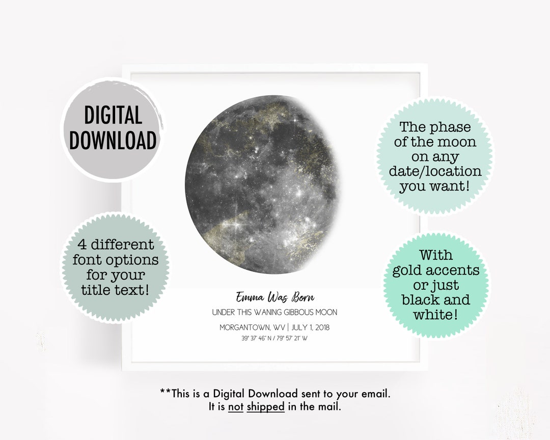 Moon Phase Downloadable Print, Personalized Moon Printable, Custom Moon ...