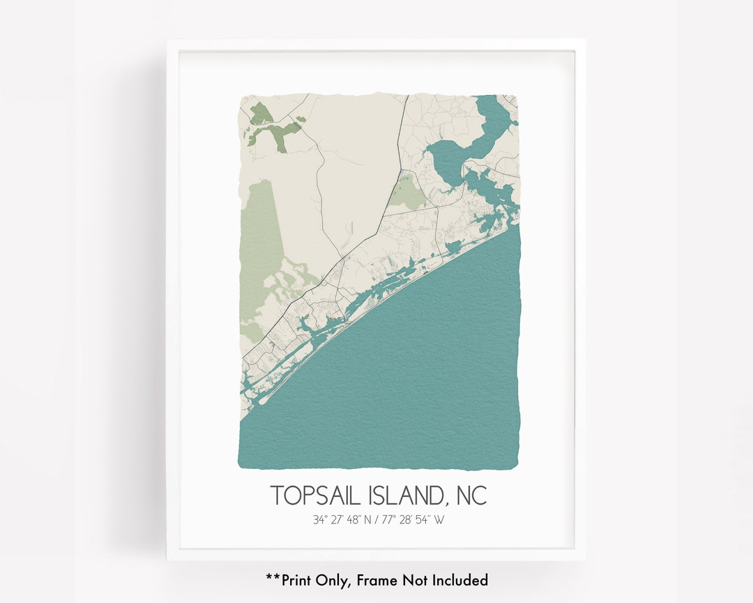 Topsail Island NC City Map Art Print, Hometown Map Poster, City Map ...