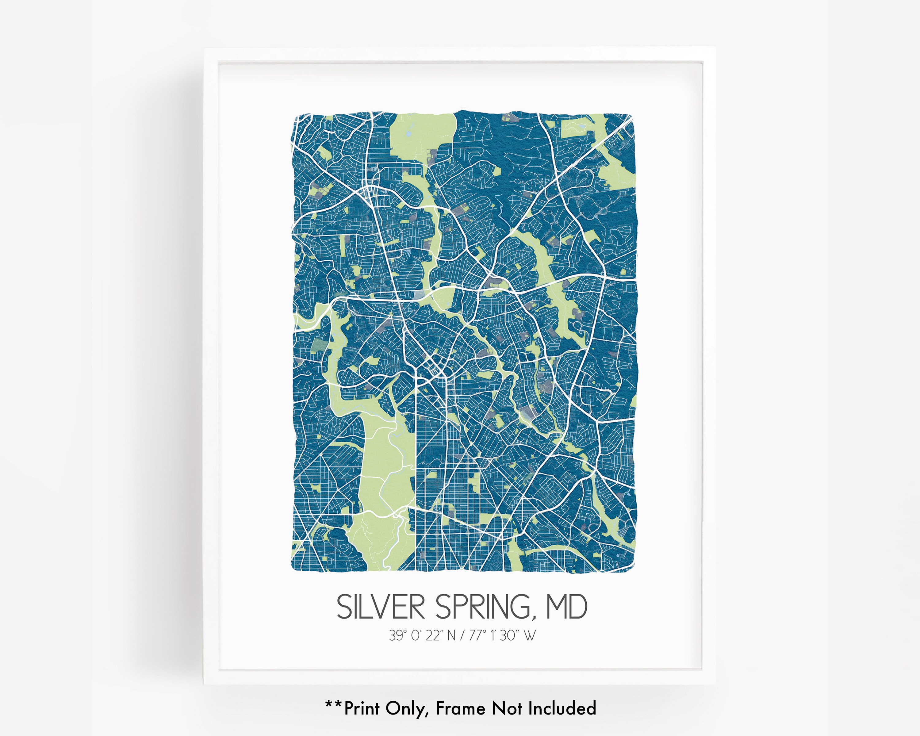 Silver Spring MD City Map Art Print, Hometown Map Poster, City Map ...