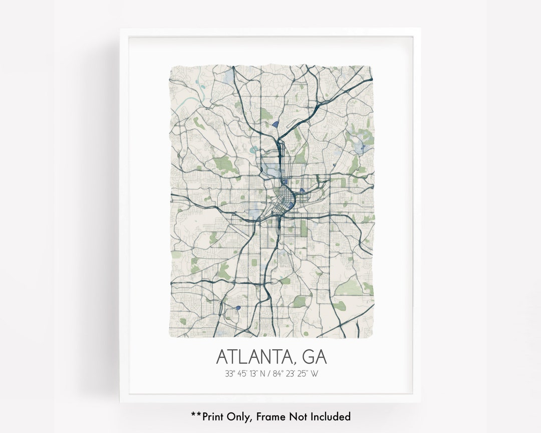 Atlanta GA City Map Art Print, Hometown Map Poster, City Map Georgia ...