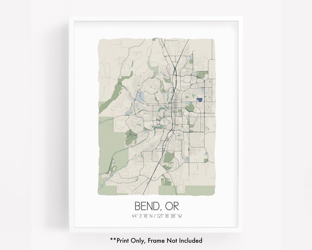 Bend OR City Map Art Print, Hometown Map Poster, City Map Oregon, Map ...