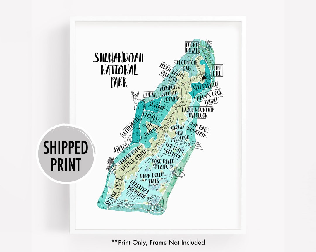 Shenandoah National Park Map Print, Virginia Illustrated Map Art, Hand ...