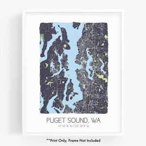 Puget Sound WA City Map Art Print, Hometown Map Poster, City Map ...
