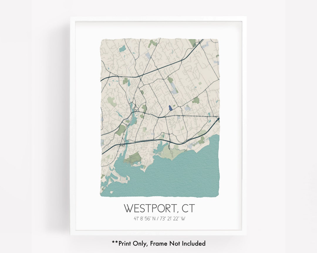 Westport CT City Map Art Print, Hometown Map Poster, City Map ...