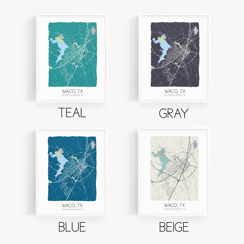 Waco TX City Map Art Print, Hometown Map Poster, City Map Texas, Map ...