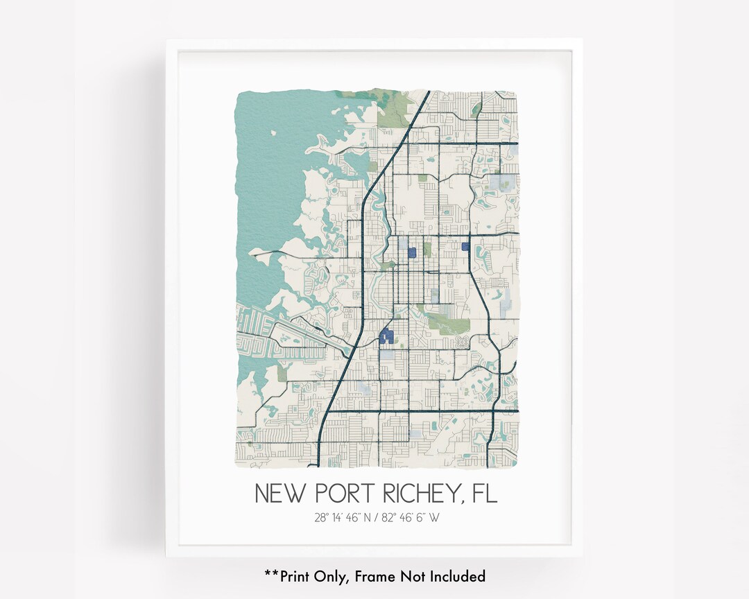New Port Richey FL City Map Art Print, Hometown Map Poster, City Map ...