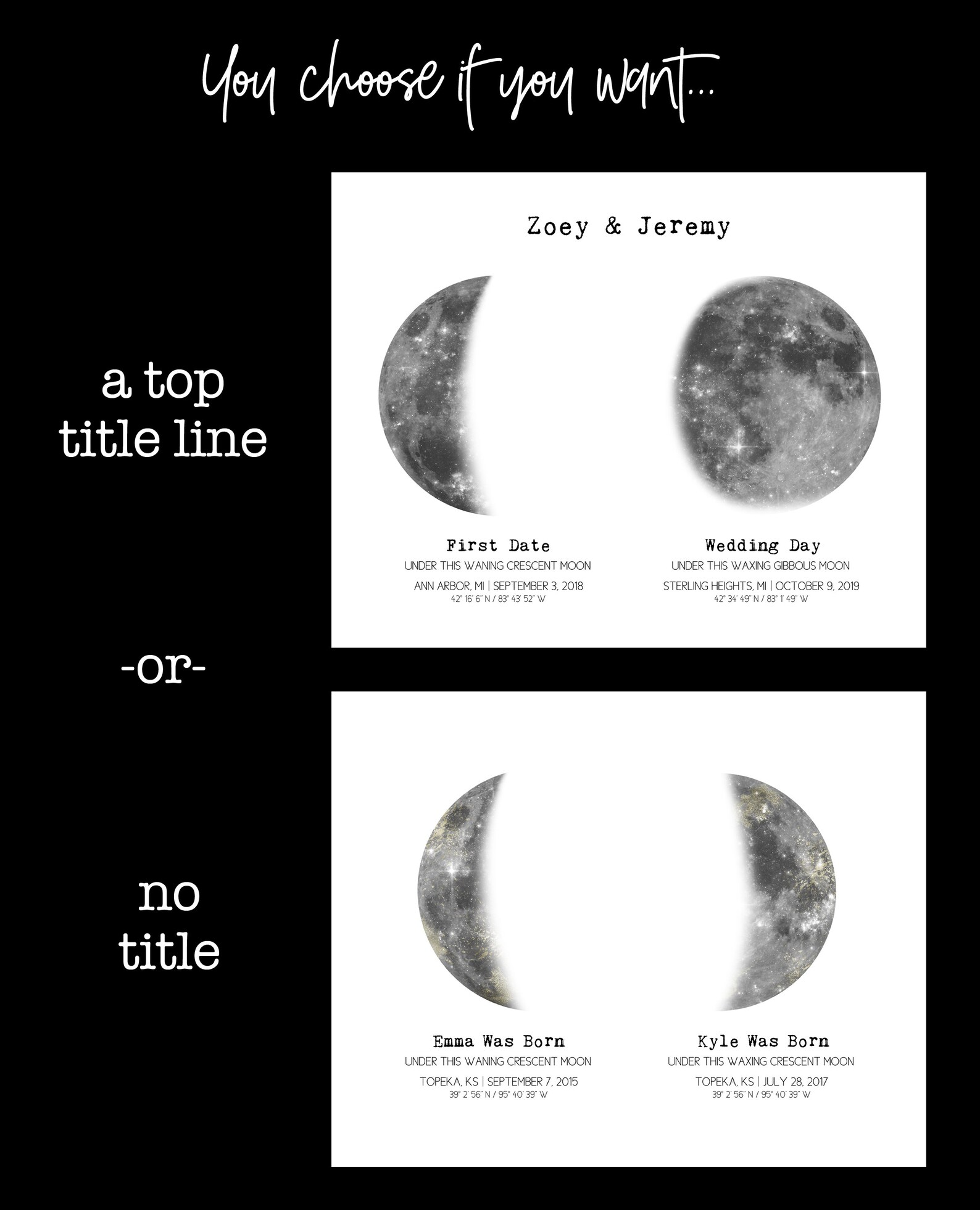 Custom Moon Phase Download, Unique Personalized Gifts, Custom Moon Printable, Birth Moon Phases ...