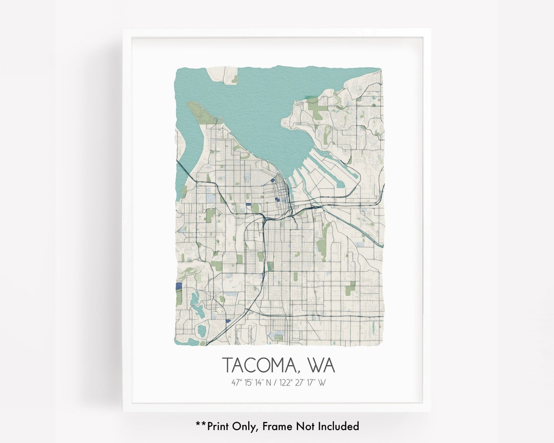 Tacoma WA City Map Art Print, Hometown Map Poster, City Map Washington ...
