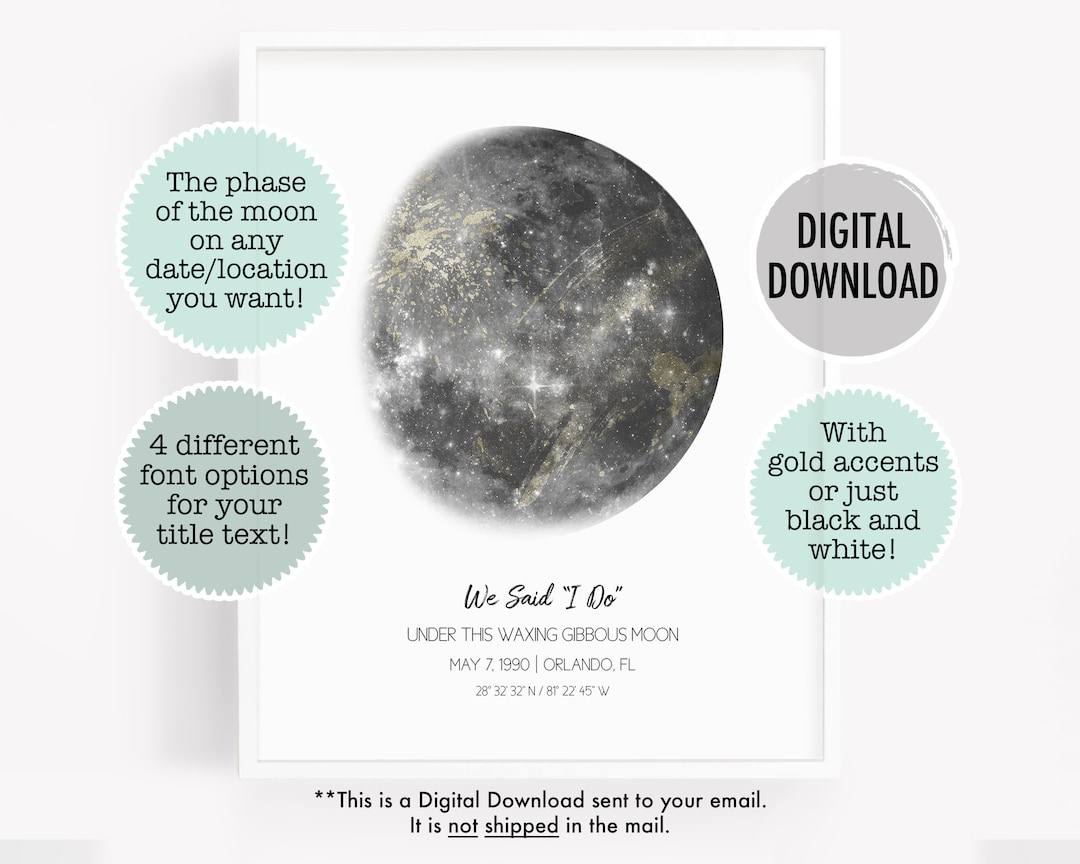 Custom Moon Phase Print, Personalized Gift, New Baby Gift, Anniversary ...