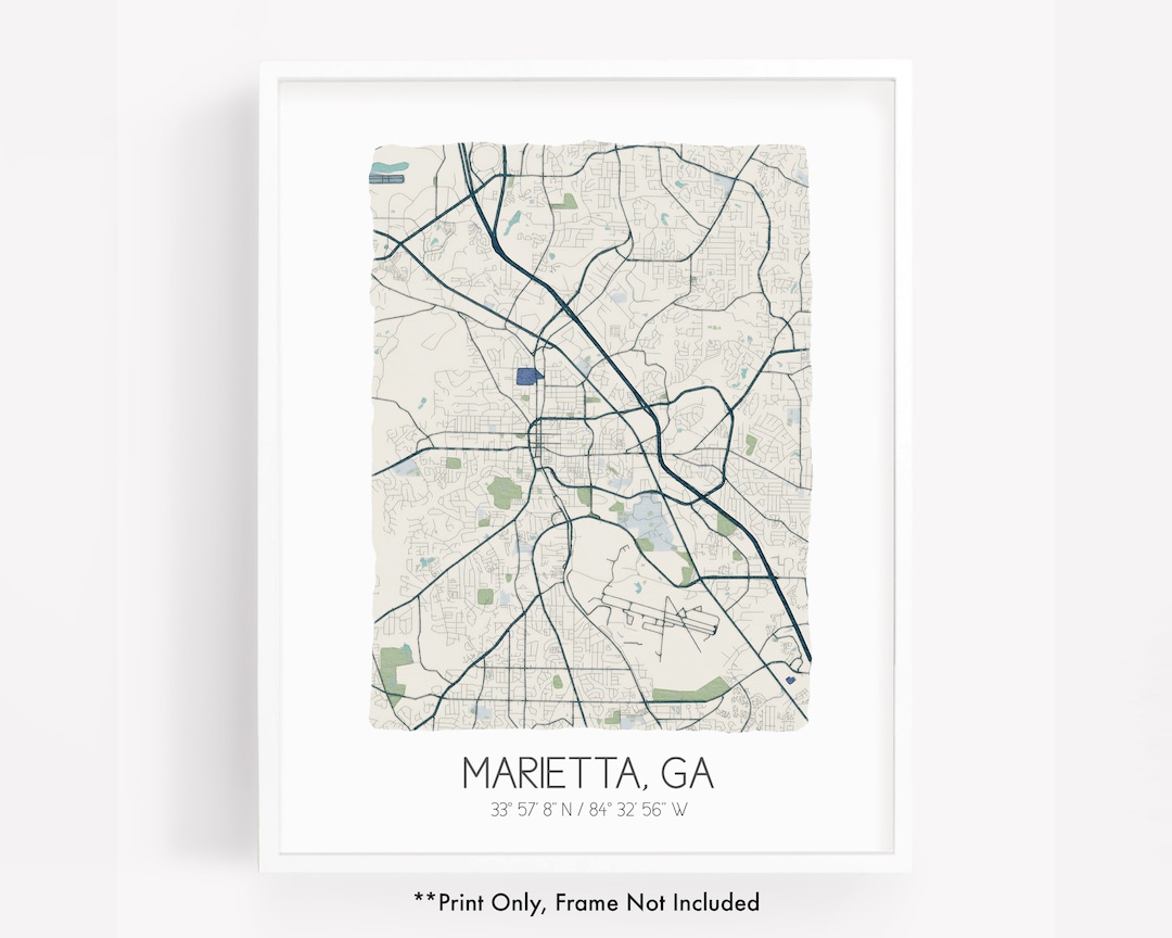 Marietta GA City Map Art Print, Hometown Map Poster, City Map Georgia ...