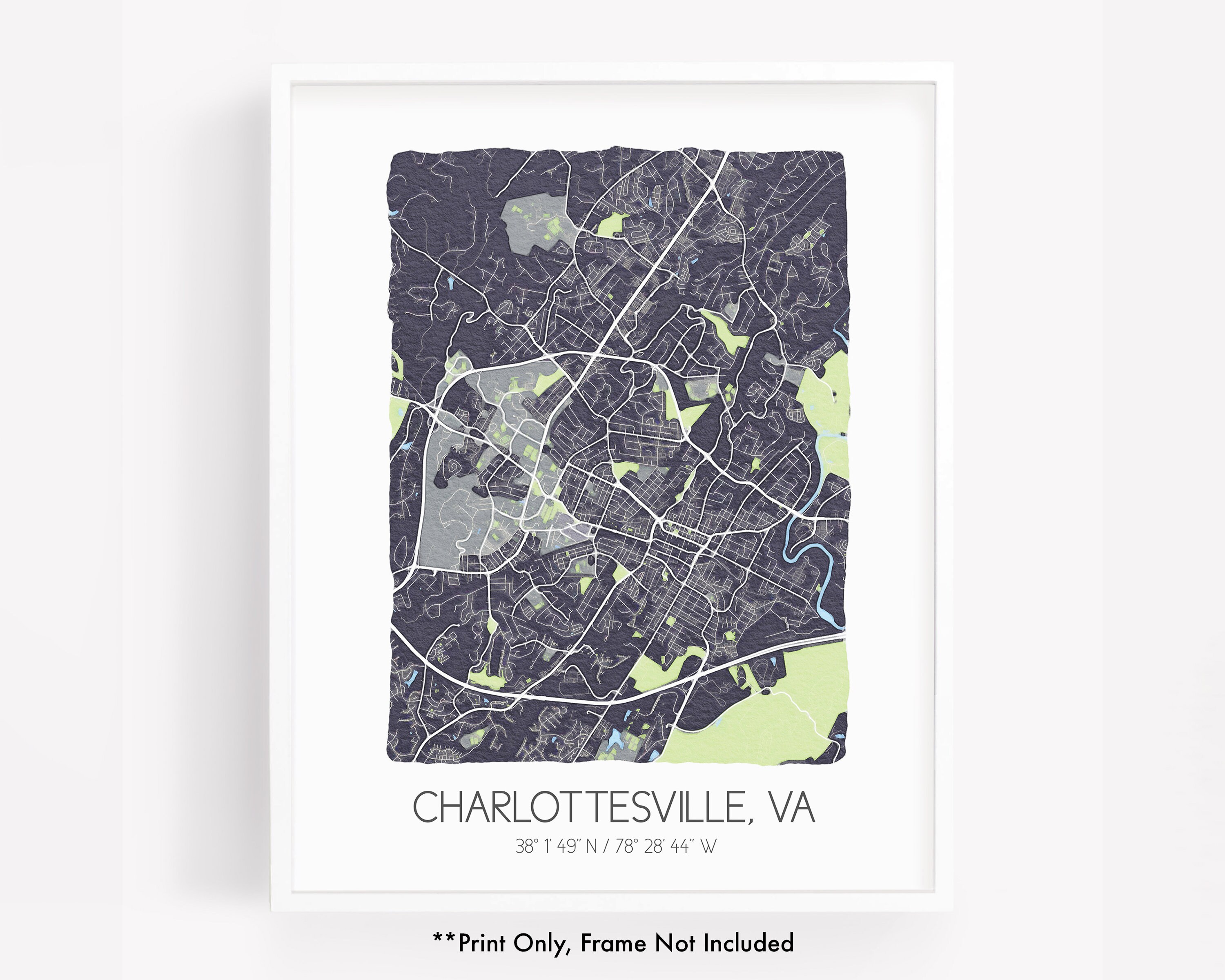 Charlottesville VA City Map Art Print, Hometown Map Poster, City Map ...