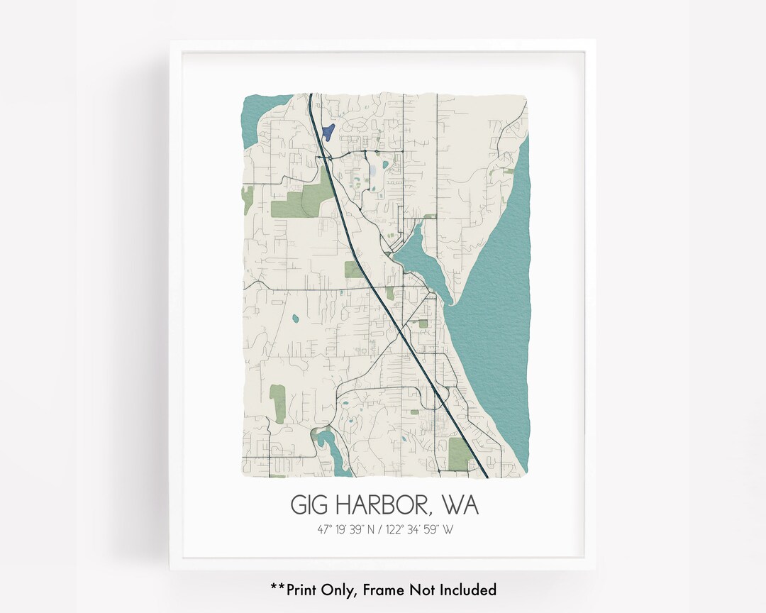 Gig Harbor WA City Map Art Print, Hometown Map Poster, City Map ...