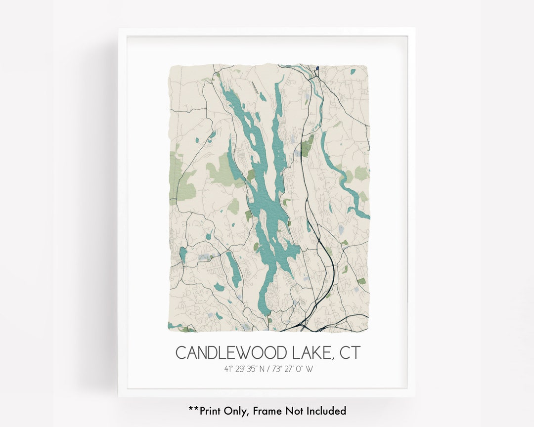Candlewood Lake CT City Map Art Print, Hometown Map Poster, City Map ...