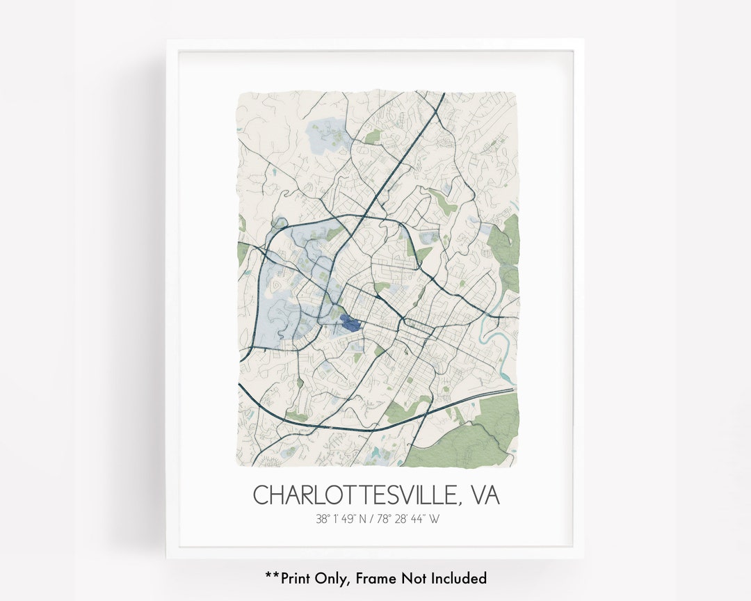 Charlottesville VA City Map Art Print, Hometown Map Poster, City Map ...