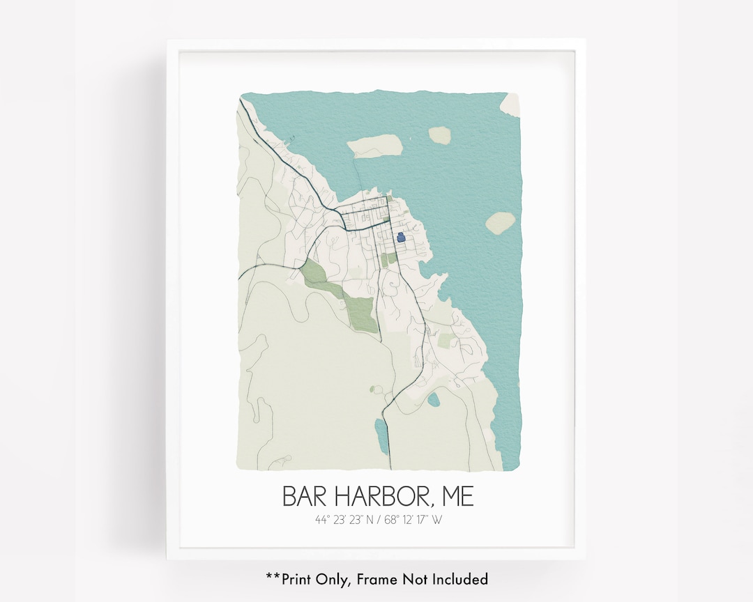 Bar Harbor ME City Map Art Print, Hometown Map Poster, City Map Maine ...