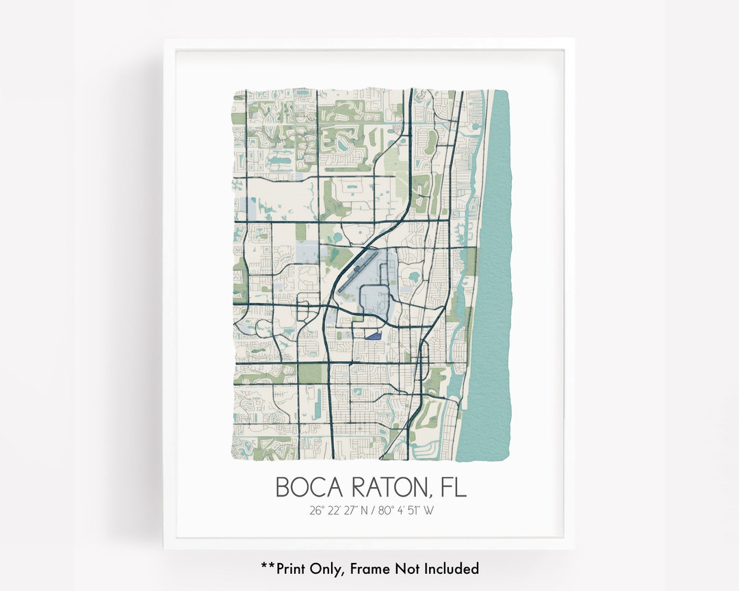 Boca Raton FL City Map Art Print, Hometown Map Poster, City Map Florida ...