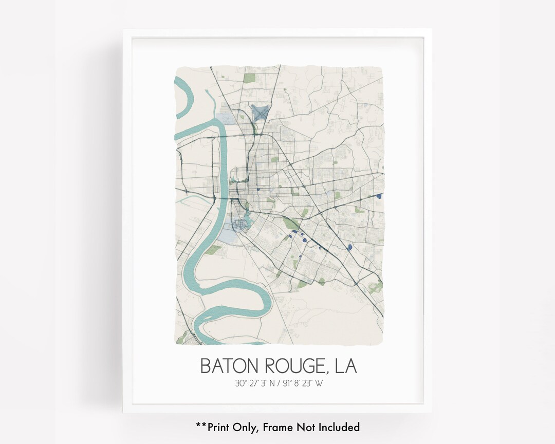 Baton Rouge LA City Map Art Print, Hometown Map Poster, City Map ...