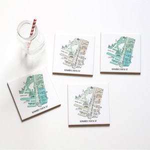 Normandy Beach NJ Hand Drawn Map Coasters, Watercolor Illustrated Map ...