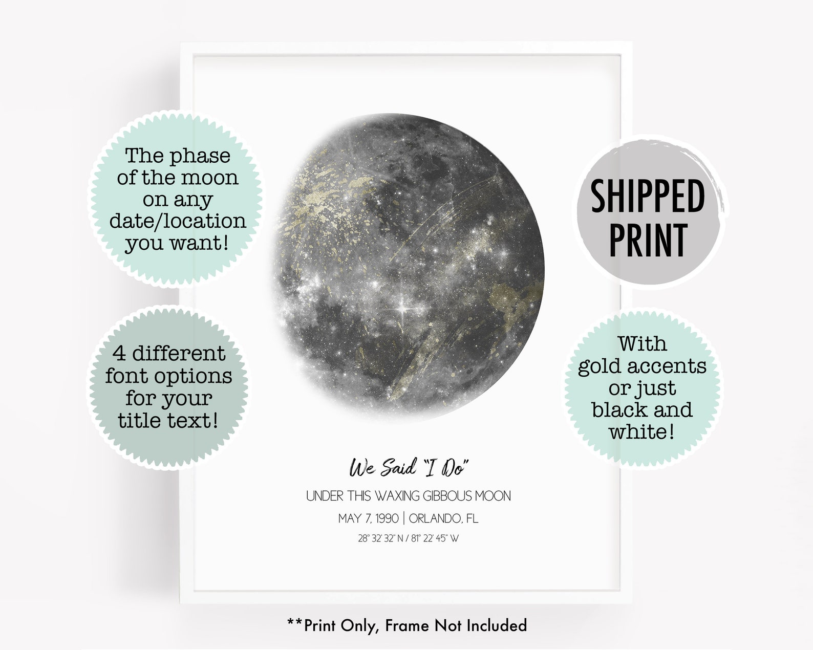 Custom Moon Print, Custom Anniversary Print, Personalized Moon Phase ...