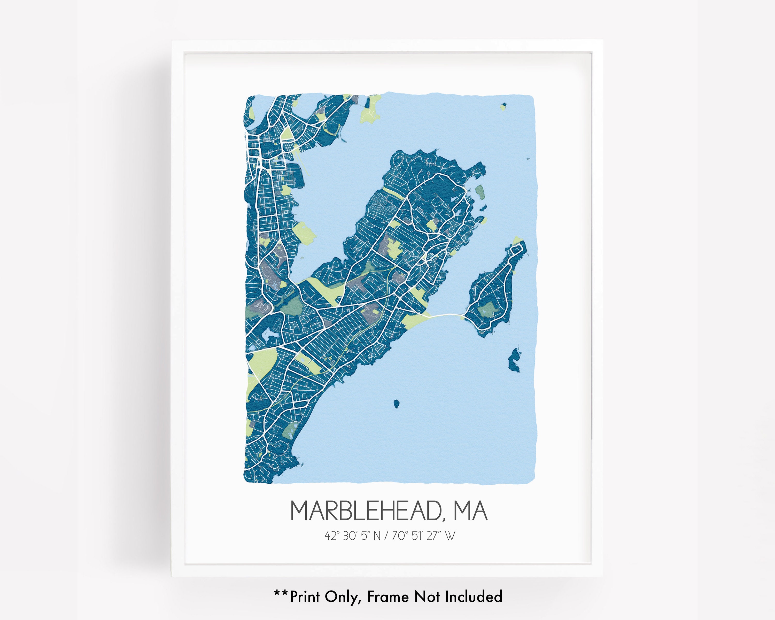Marblehead MA City Map Art Print, Hometown Map Poster, City Map ...