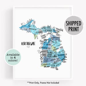 Michigan Map Poster, State Prints, Illustrated State Map Print of ...