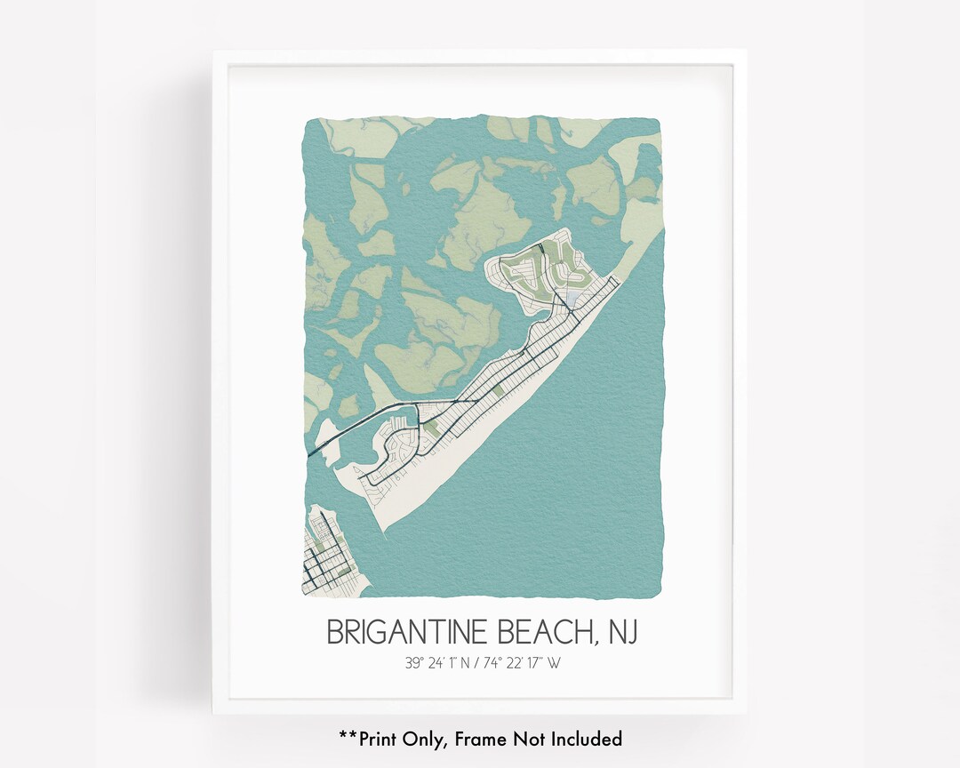 Brigantine Beach NJ City Map Art Print, Hometown Map Poster, City Map ...