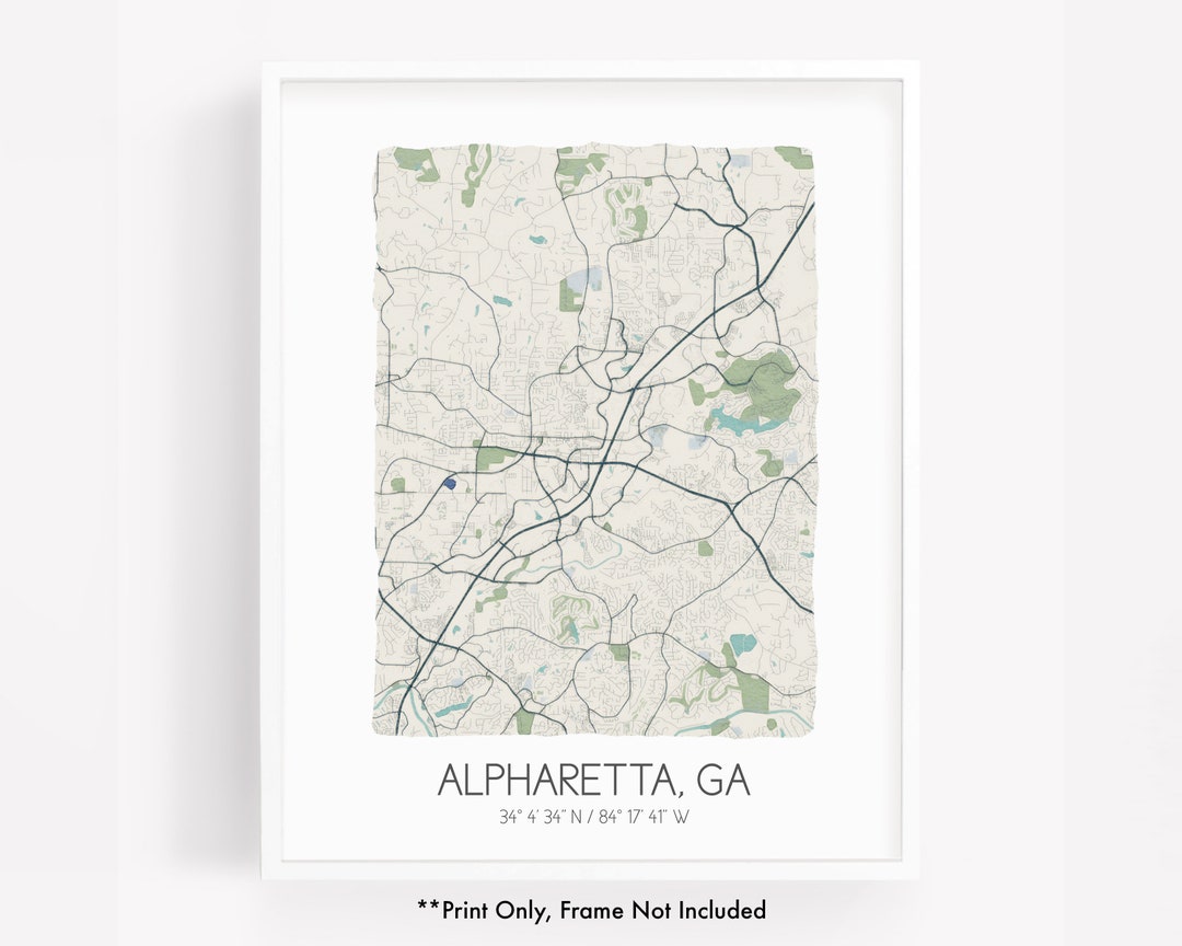 Alpharetta GA City Map Art Print, Hometown Map Poster, City Map Georgia ...