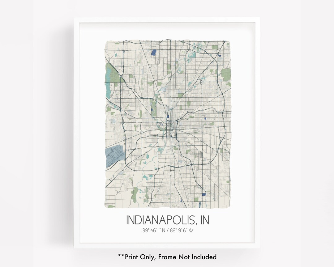 Indianapolis IN City Map Art Print, Hometown Map Poster, City Map ...
