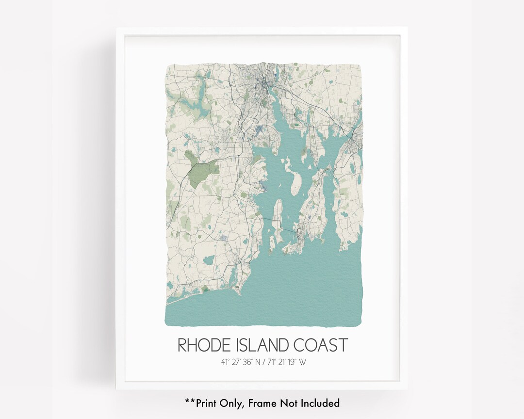 Rhode Island Coast Map Art Print, Hometown Map Poster, Coastal Map ...