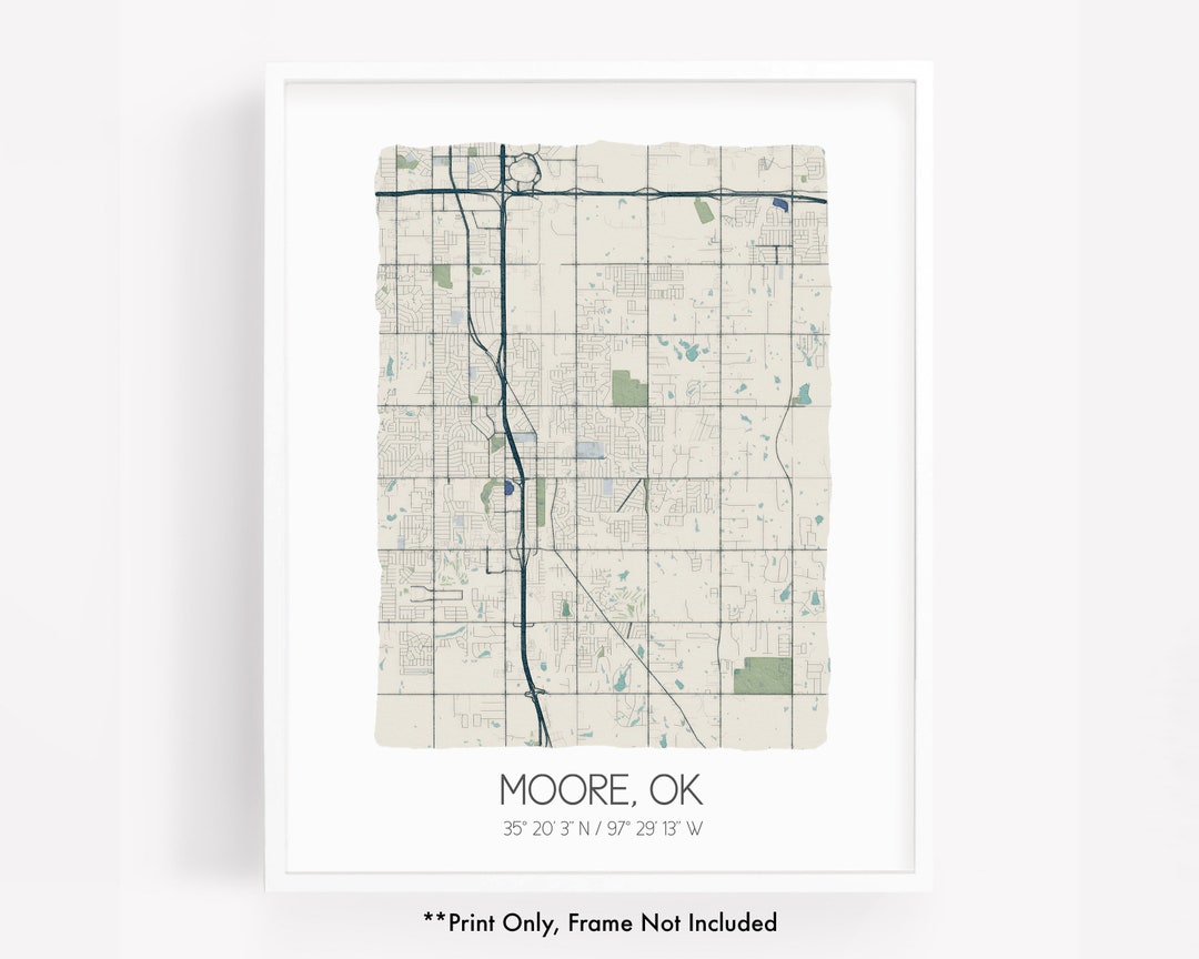 Moore OK City Map Art Print, Hometown Map Poster, City Map Oklahoma ...