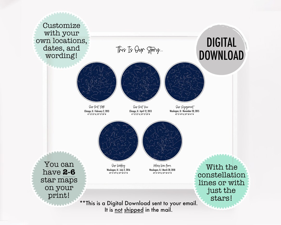 Customized Star Map Digital Download, Printable Star Chart Personalized ...