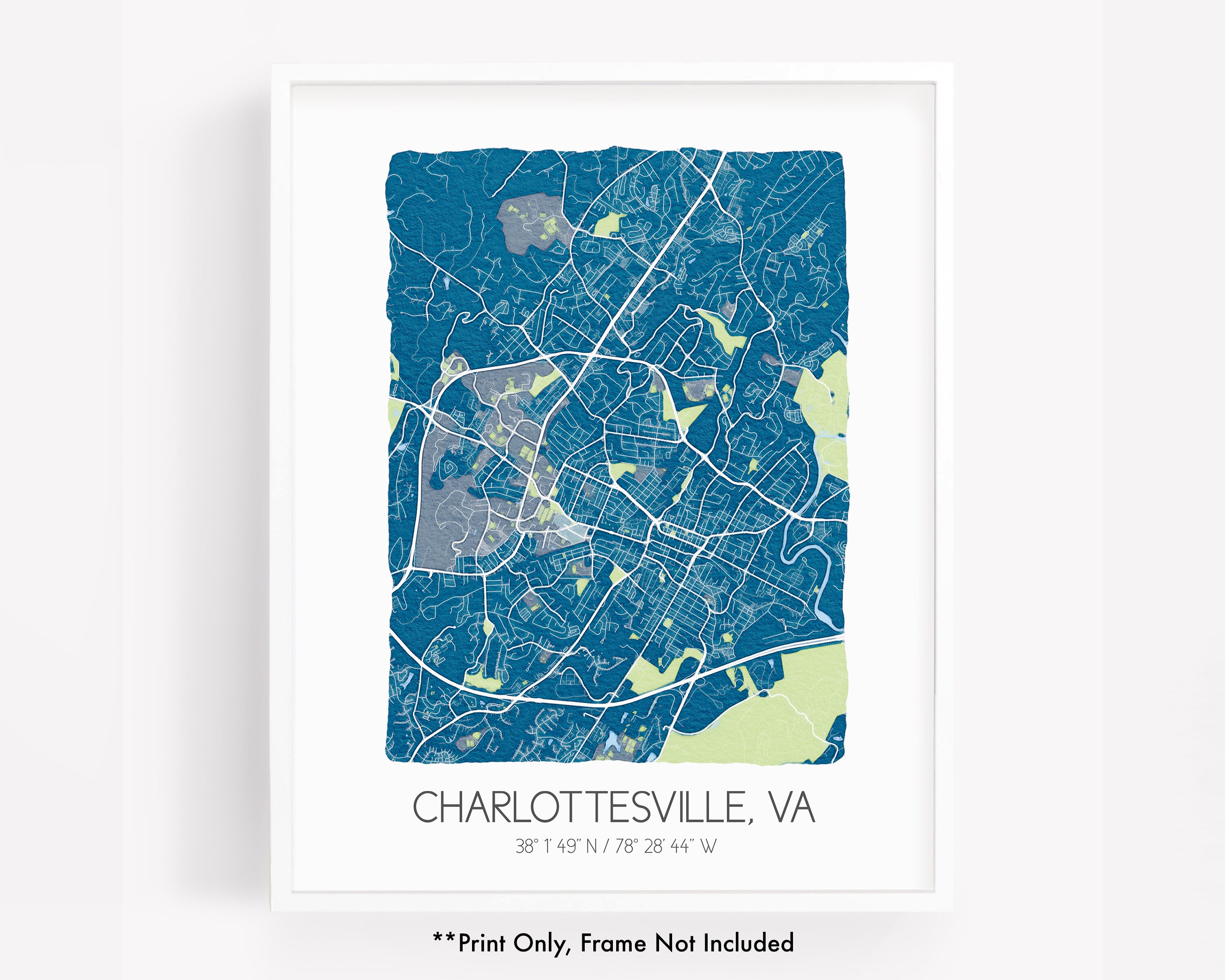 Charlottesville VA City Map Art Print, Hometown Map Poster, City Map ...